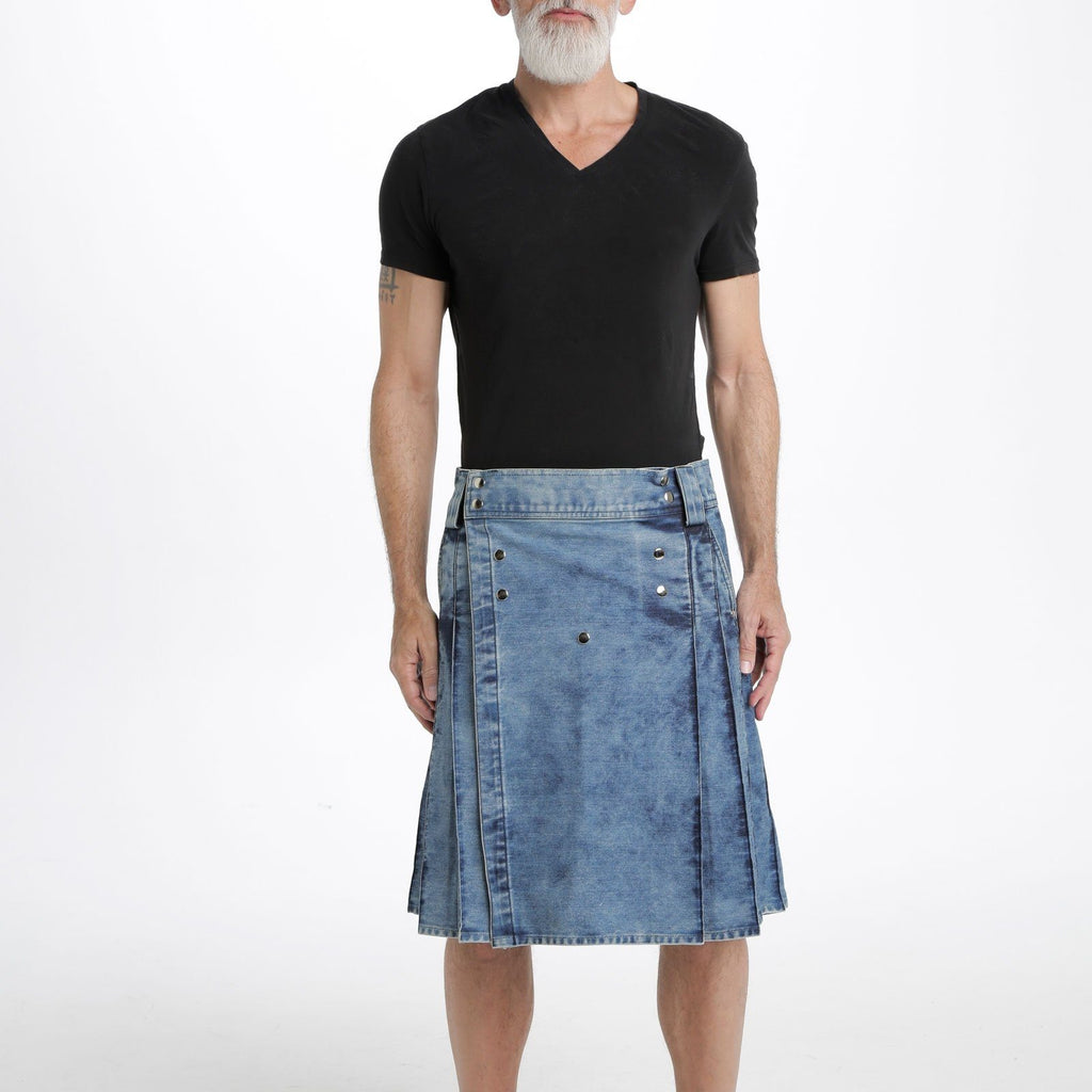 StoneWash Blue Denim Kilt – Scottish Kilt