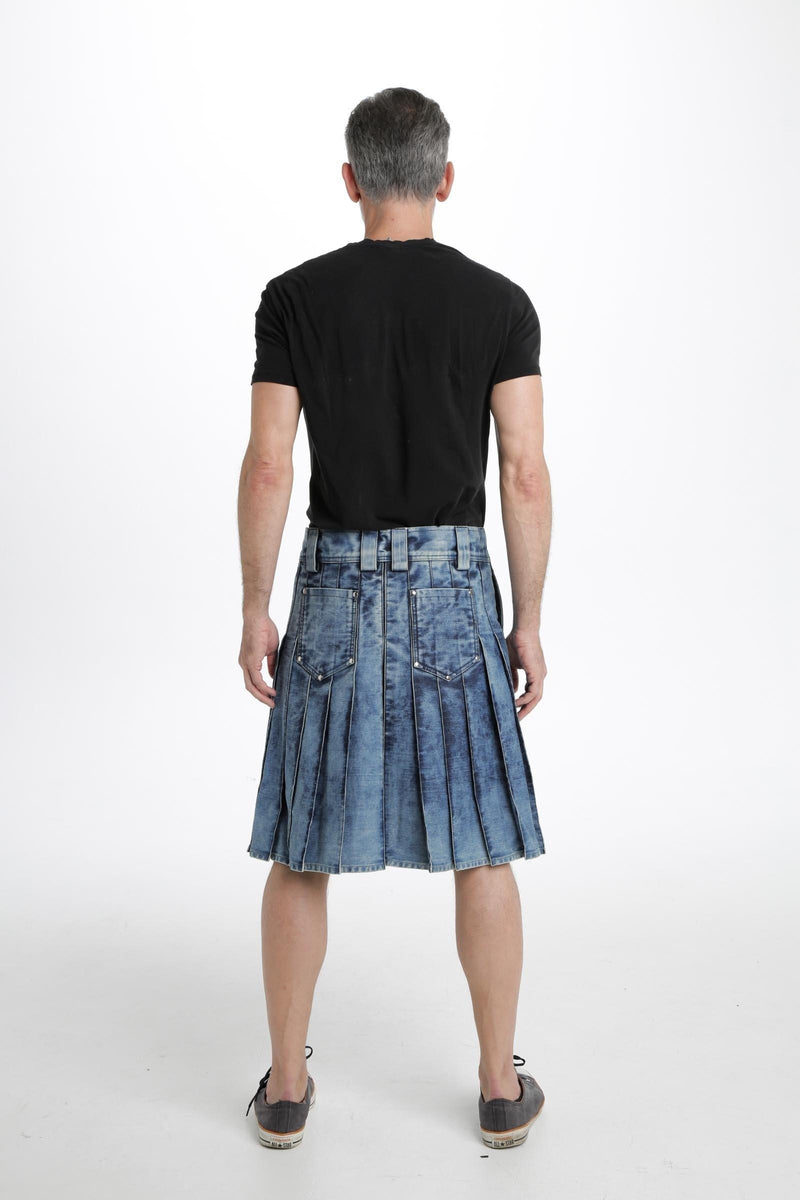 StoneWash Blue Denim Kilt | Denim Utility Kilt – Scottish Kilt