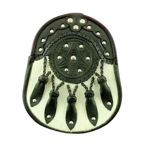 Studded Targe Leather Sporran With White Rabbit Fur – Scottish Kilt