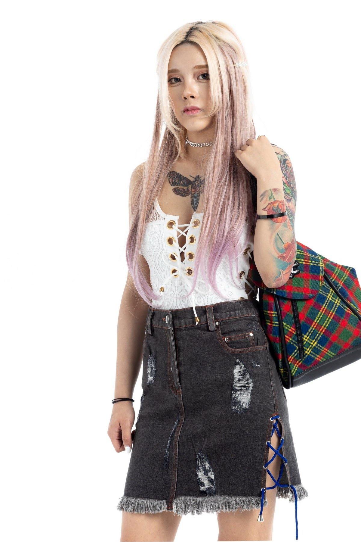Denim Skirt With Lace String – Scottish Kilt