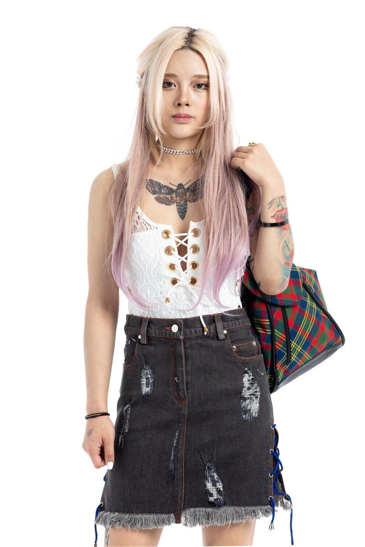 Denim Skirt With Lace String – Scottish Kilt