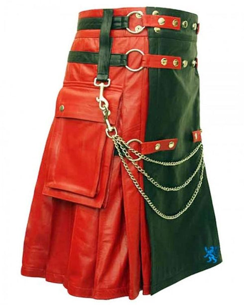 Buy Red & Black Leather Fashion Kilt | Custom Made Leather Kilts ...