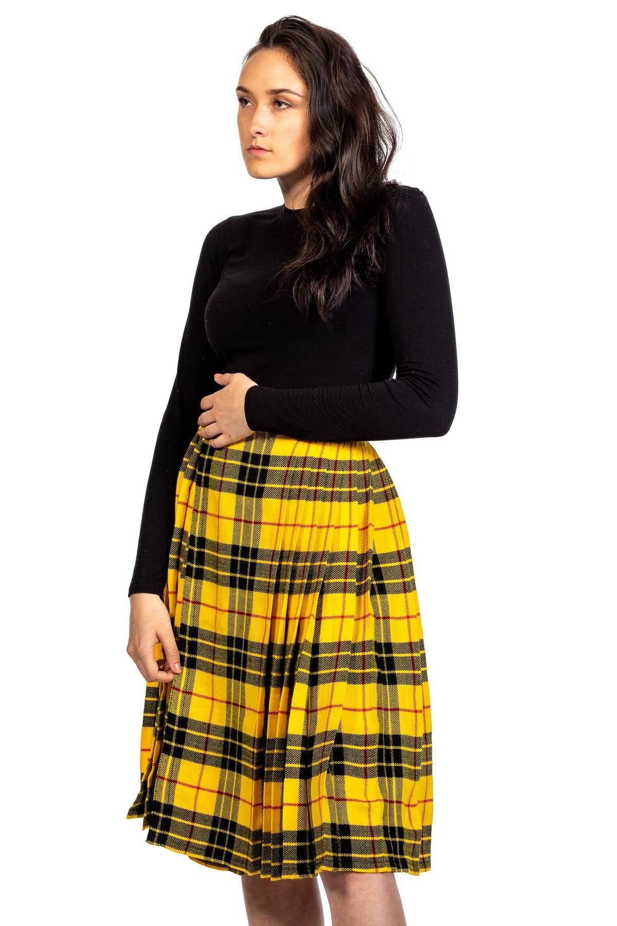 Tartan Pleated Midi Skirt Scottish Kilt